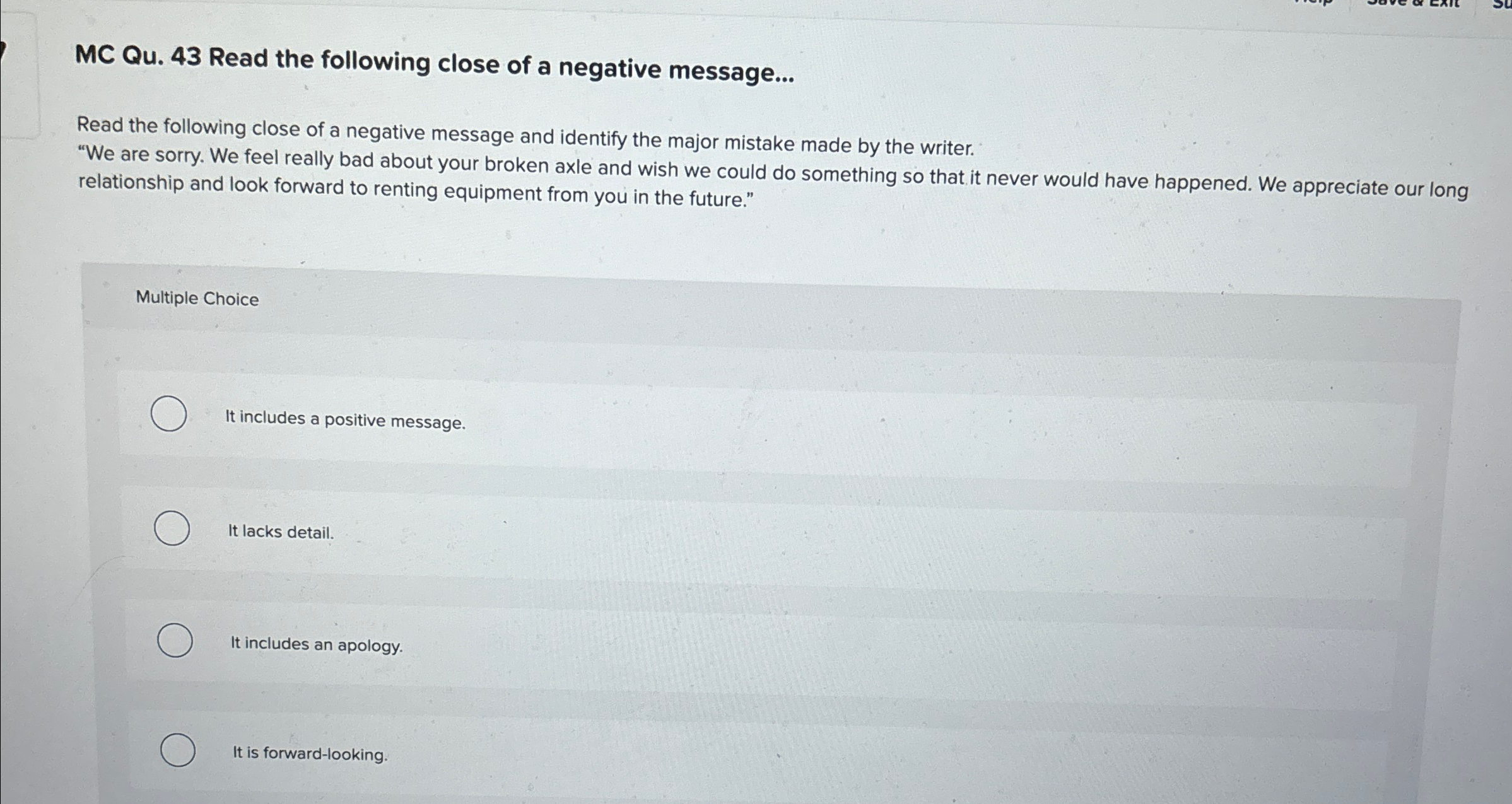 Solved MC Qu. 43 ﻿Read the following close of a negative | Chegg.com