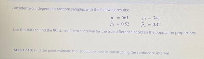 Solved Consider two independent random samples with the | Chegg.com