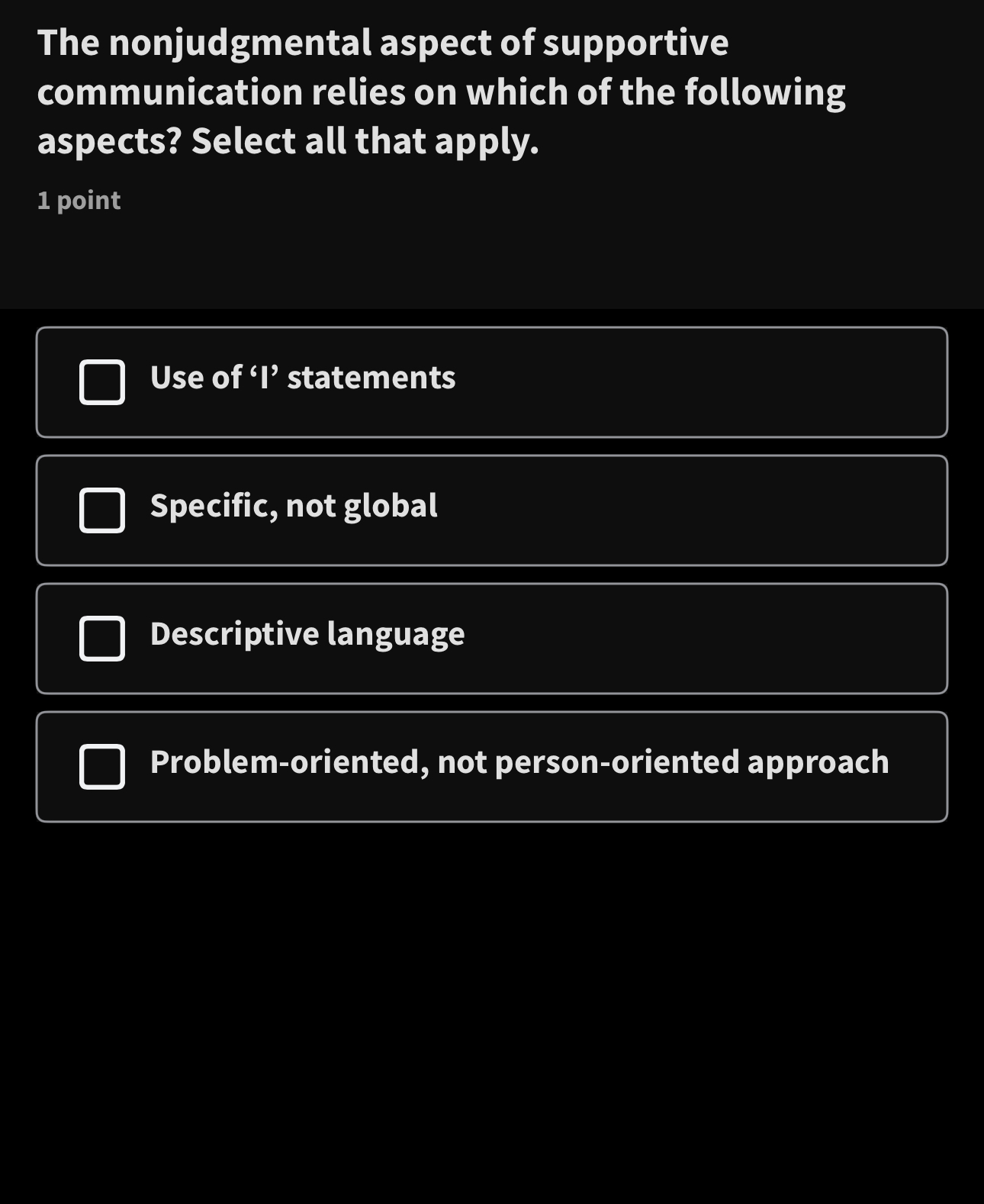 Solved The nonjudgmental aspect of supportive communication | Chegg.com