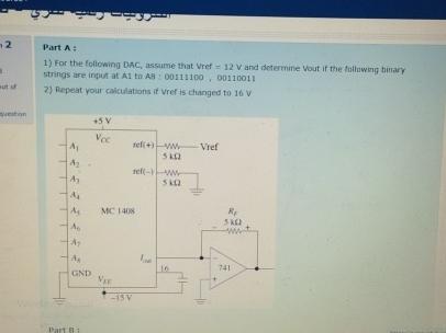 Solved 2 ﻿Part A ﻿:For the following DAC, assume that Vref | Chegg.com