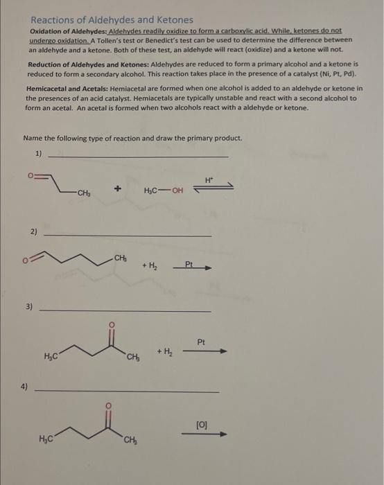 Solved Reactions of Aldehydes and Ketones Oxidation of | Chegg.com