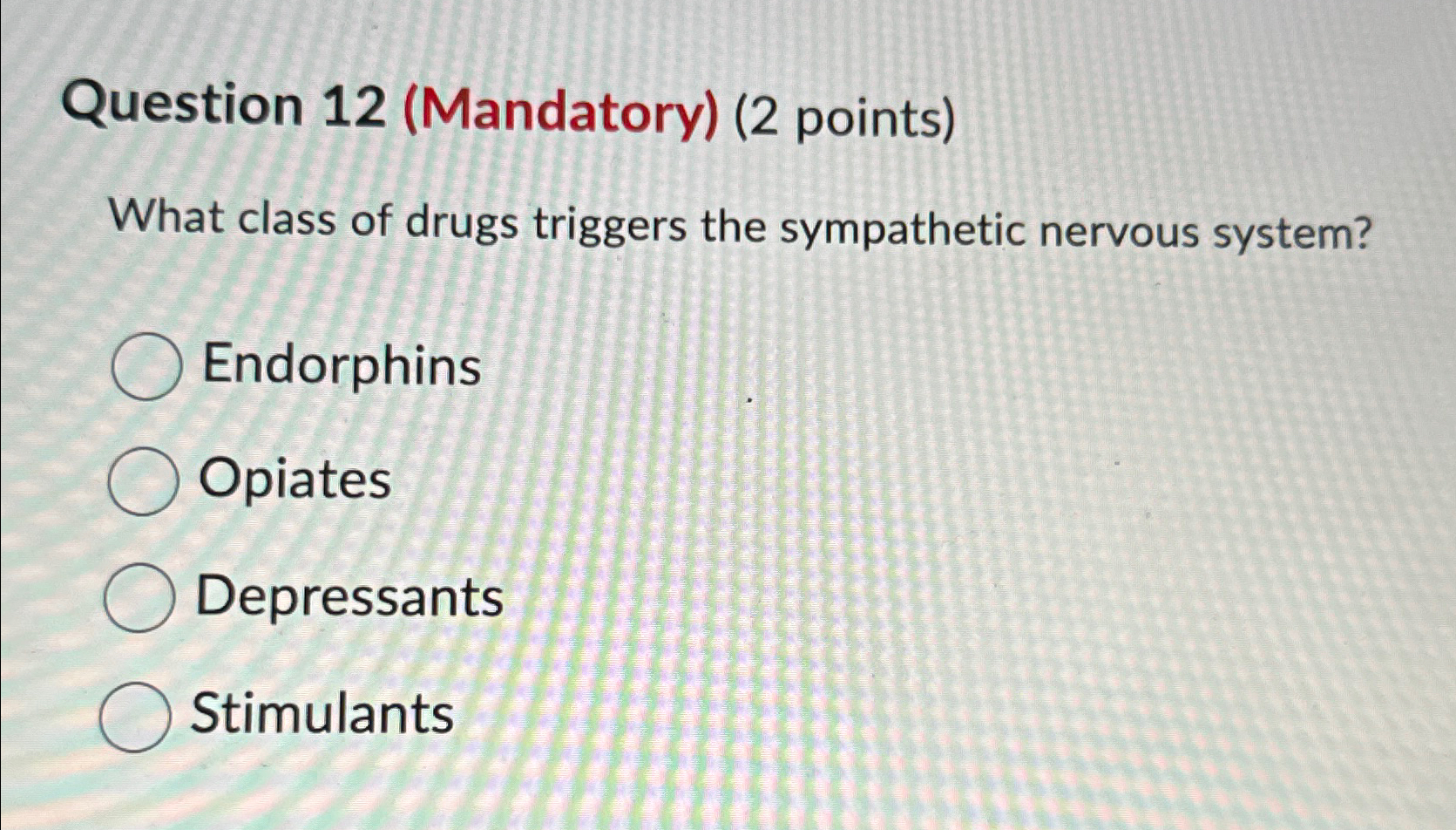 Solved Question 12 (Mandatory) (2 ﻿points)What class of | Chegg.com