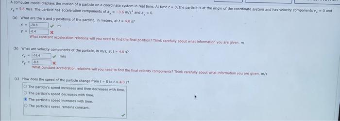 Solved A computer model displays the motian of a particle on | Chegg.com