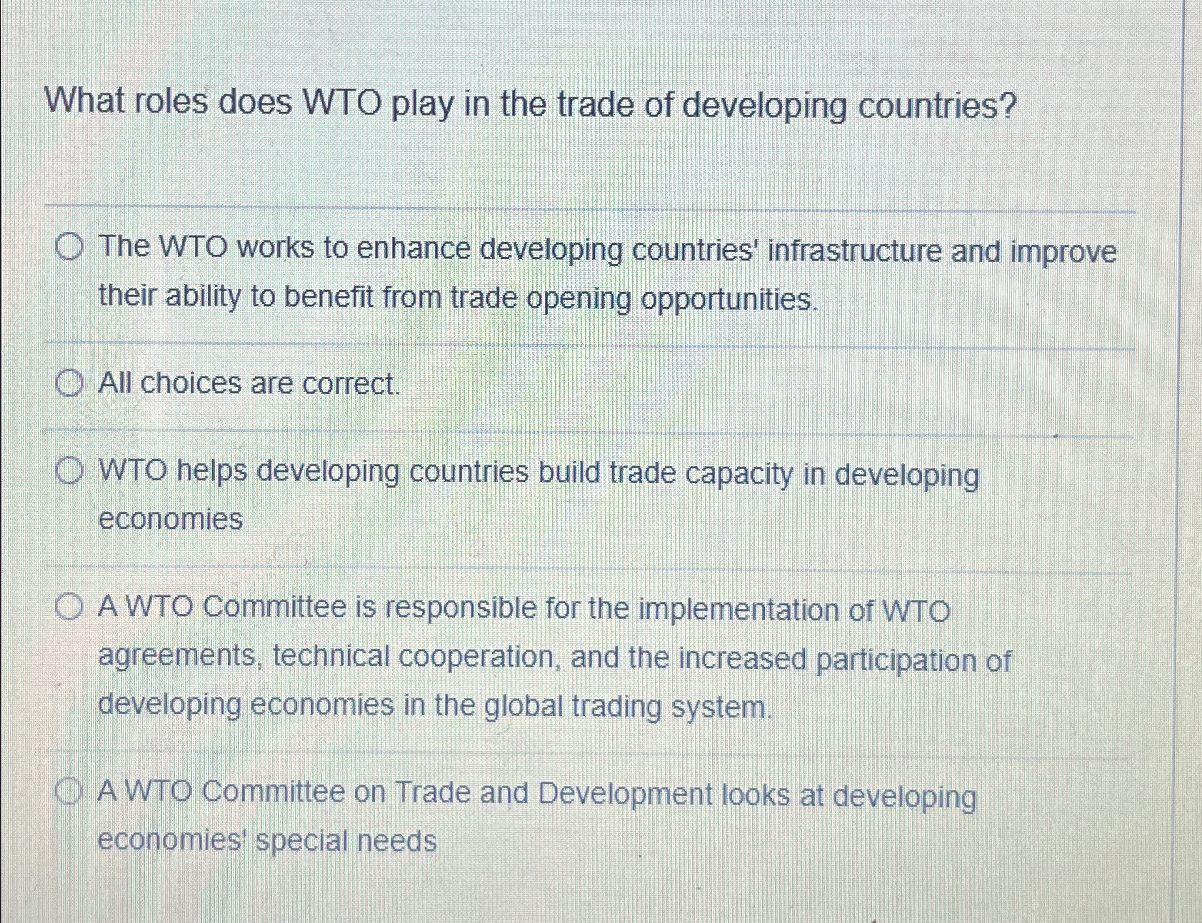 Solved What roles does WTO play in the trade of developing | Chegg.com