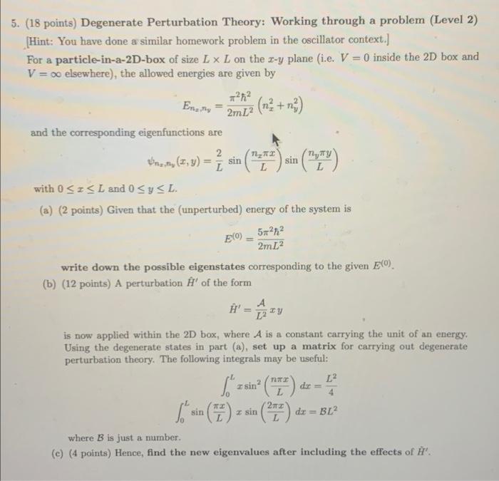 Solved 00 En 5. (18 points) Degenerate Perturbation Theory: | Chegg.com