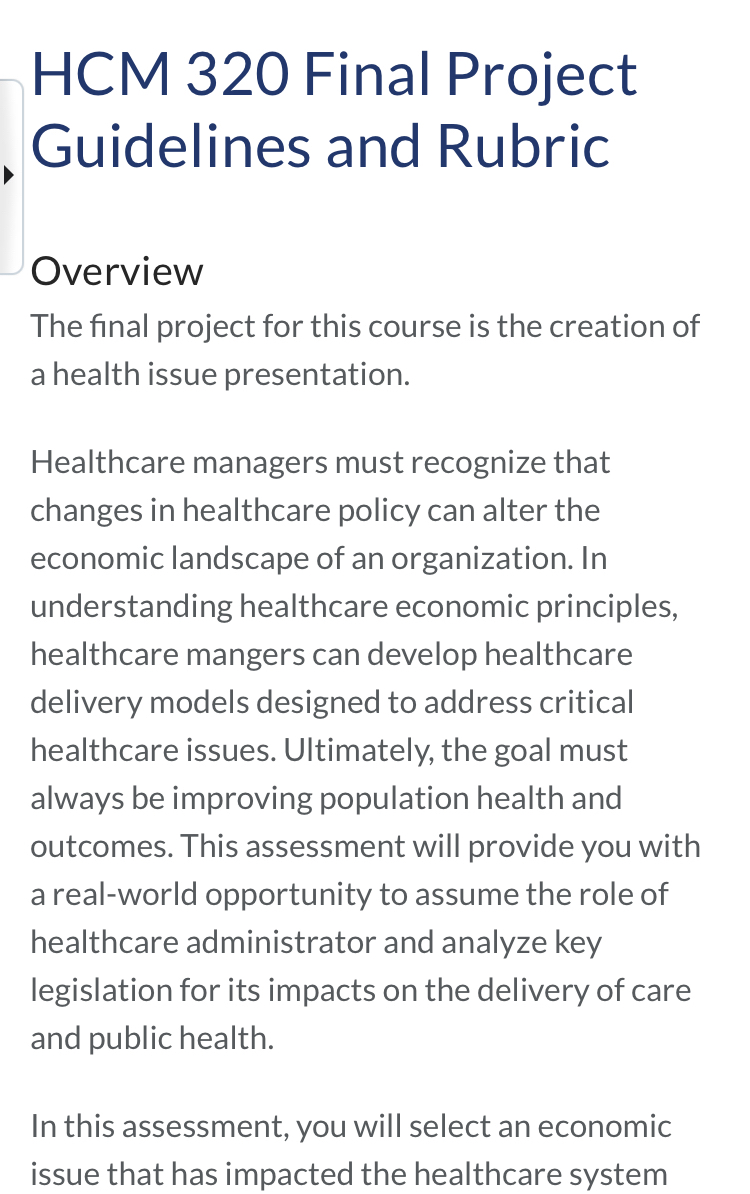 Solved HCM 320 ﻿Final Project Guidelines and | Chegg.com
