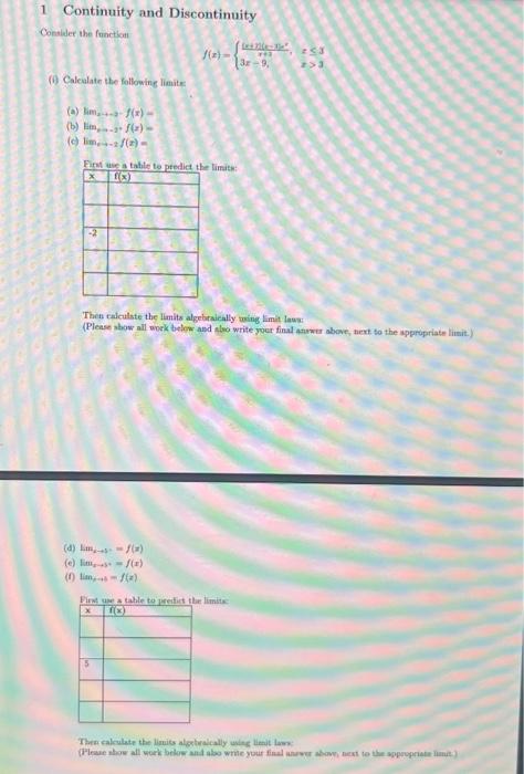 Solved 1 Continuity and Discontinuity Consider the functiot | Chegg.com