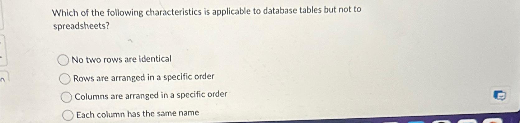 Solved Which of the following characteristics is applicable | Chegg.com