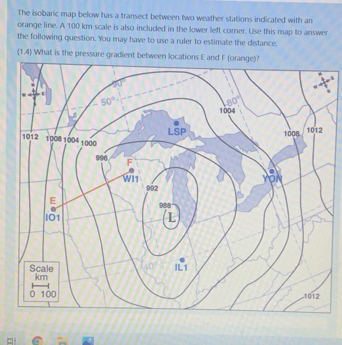 Solved The isobaric map below has a transect between two | Chegg.com