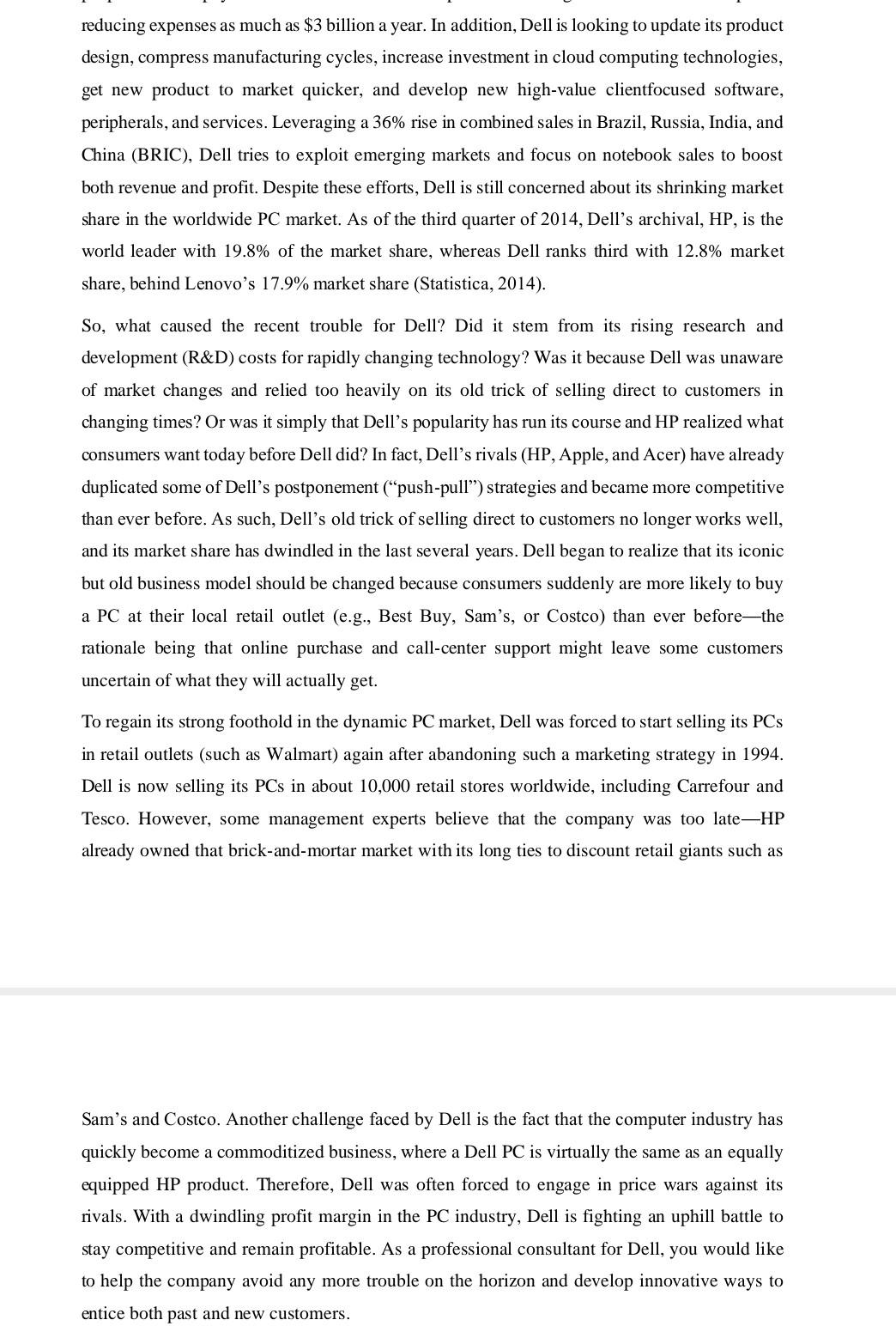 Solved The Brief History of Dell's Postponement Strategy | Chegg.com