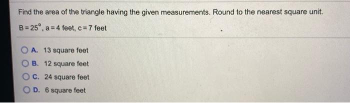 Solved Find the area of the triangle having the given | Chegg.com
