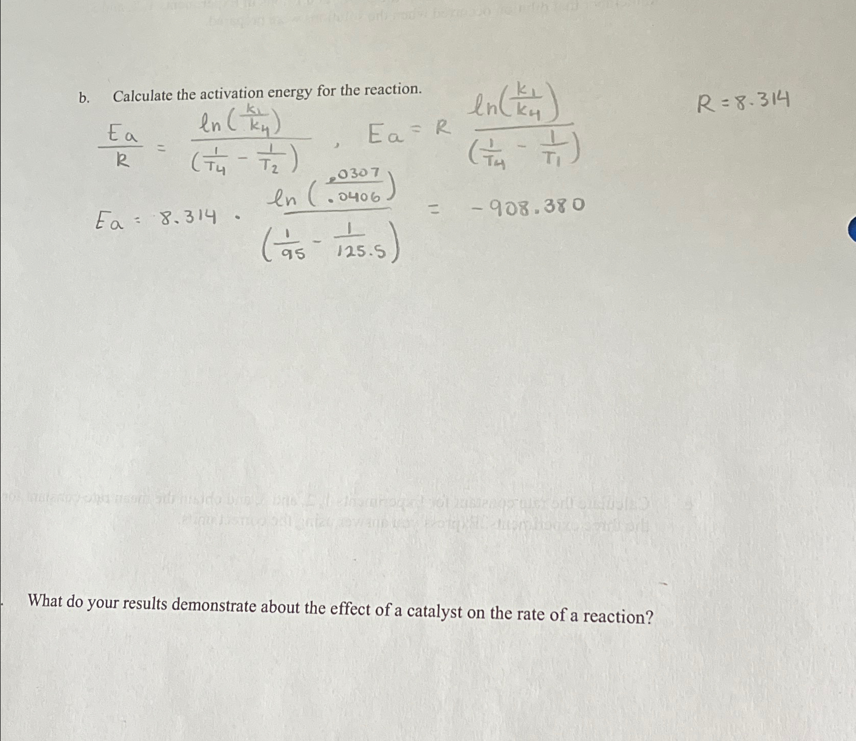 b. ﻿Calculate the activation energy for the reaction. | Chegg.com