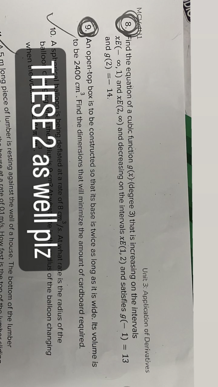 Solved Unit 3: Application of Derivatives8. ﻿Find the | Chegg.com