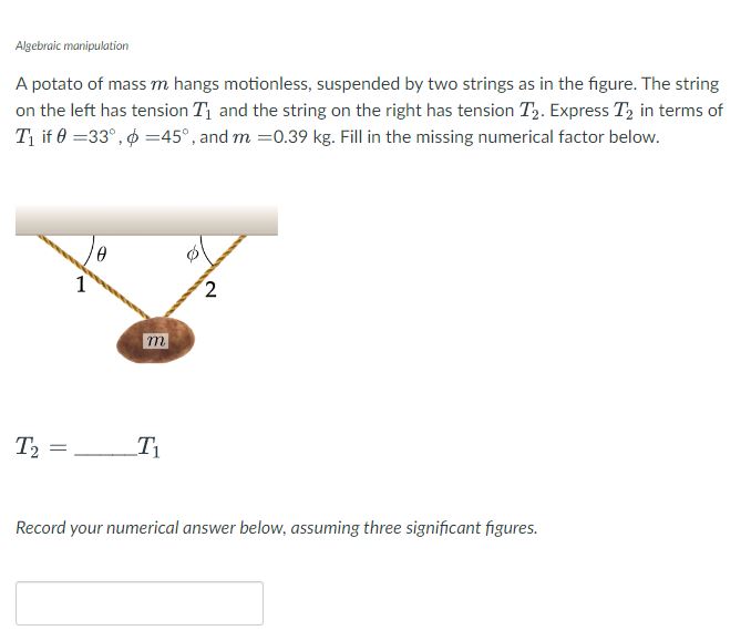Solved A potato of mass m ﻿hangs motionless, suspended by | Chegg.com
