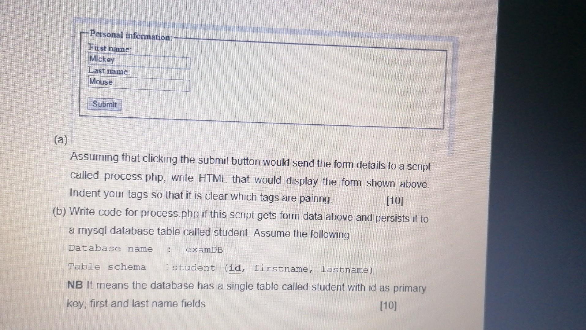 Solved Write code for process. php if the script gets form | Chegg.com Solved Write code for process. php if the script gets form | Chegg.com
