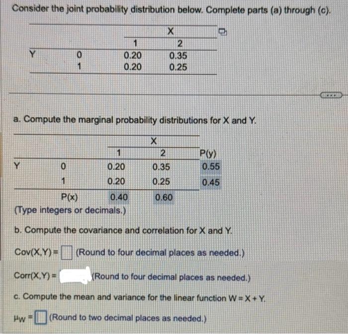 Solved Consider the joint probability distribution below. | Chegg.com