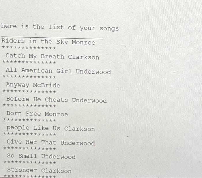 Solved - reverseOrder: reverse the order of the songs in the | Chegg.com