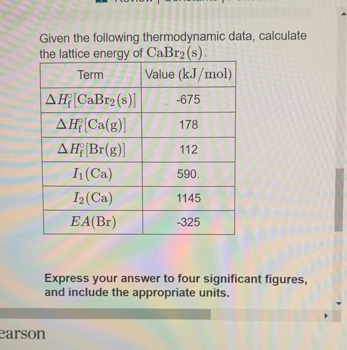 Solved Given the following thermodynamic data, calculate the | Chegg.com
