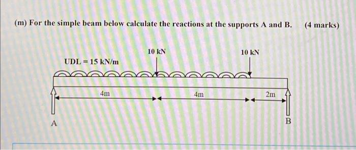 Solved (m) For the simple beam below calculate the reactions | Chegg.com