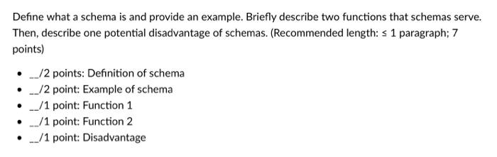 Solved Define what a schema is and provide an example. | Chegg.com
