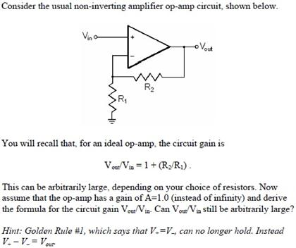 Solved Consider the usual non-inverting amplifier op-amp | Chegg.com