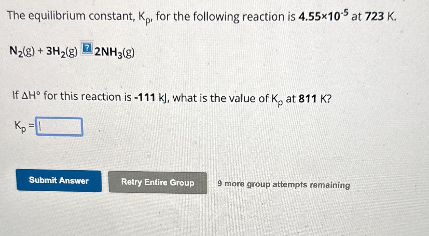 Solved The equilibrium constant, Kp, ﻿for the following | Chegg.com