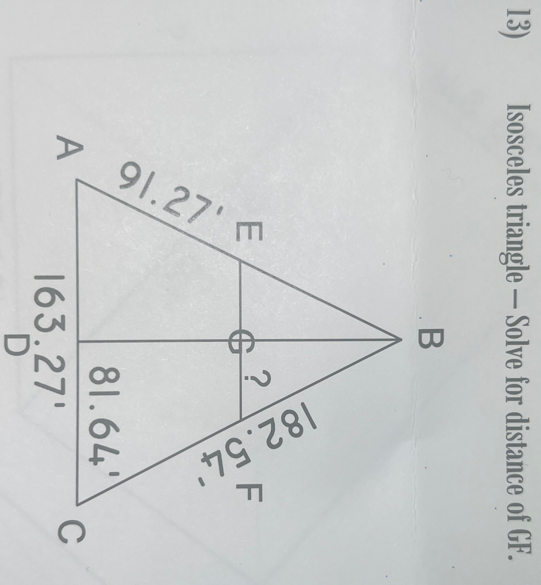 Solved Isosceles triangle - ﻿Solve for distance of GF. | Chegg.com
