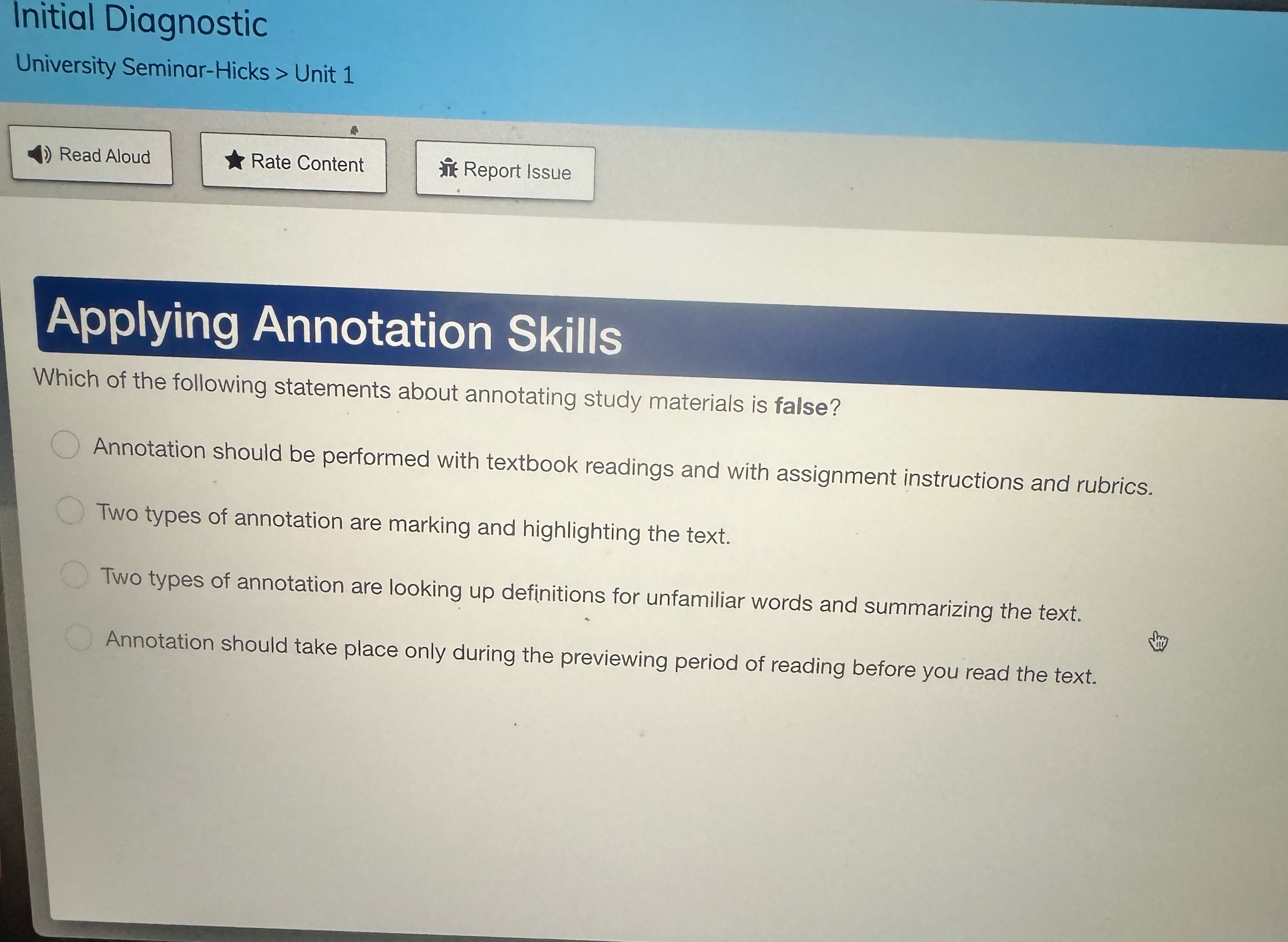 Solved Initial DiagnosticUniversity Seminar-Hicks > ﻿Unit | Chegg.com