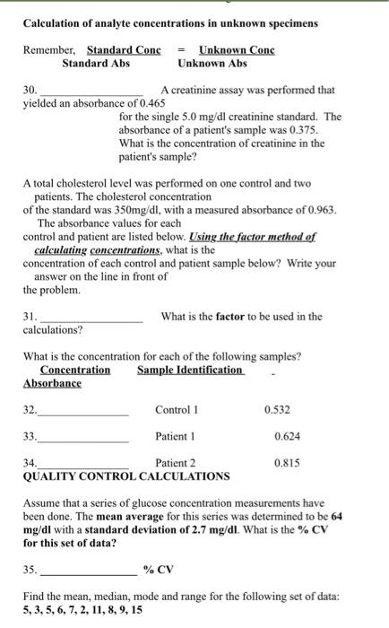 Solved Calculation of analyte concentrations in unknown | Chegg.com