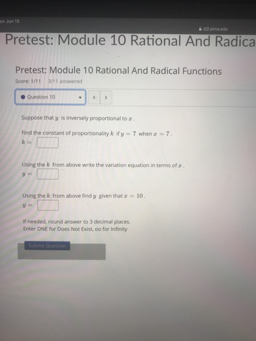 Solved on Jun 15 d21.pima.edu Pretest: Module 10 Rational | Chegg.com