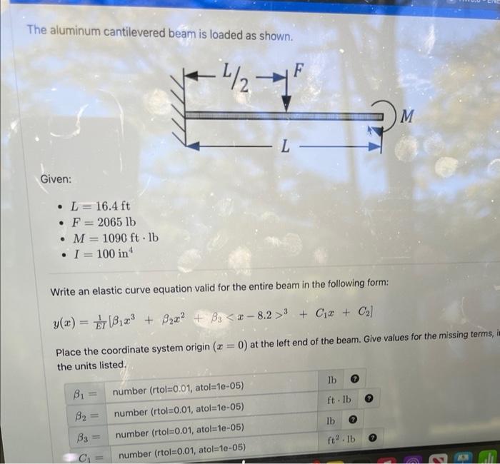 Solved The aluminum cantilevered beam is loaded as shown. | Chegg.com