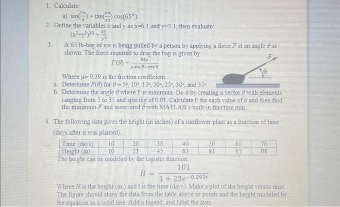 Solved a) sin(97π)+tan(125π)cos(65∘) 2. Define the variables | Chegg.com