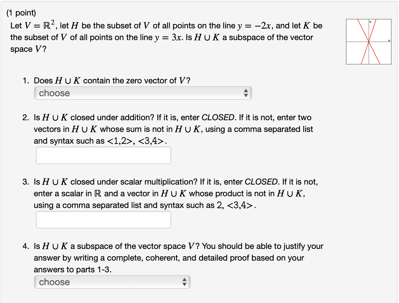 Solved (1 ﻿point)Let V=R2, ﻿let H ﻿be the subset of V ﻿of | Chegg.com