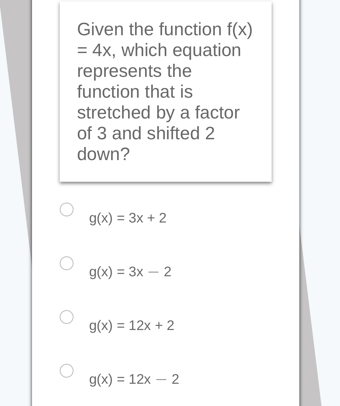 Solved Given the function f(x) =4x, ﻿which equation | Chegg.com