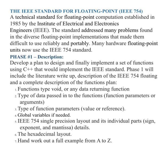 Solved THE IEEE STANDARD FOR FLOATING-POINT (IEEE 754) A | Chegg.com