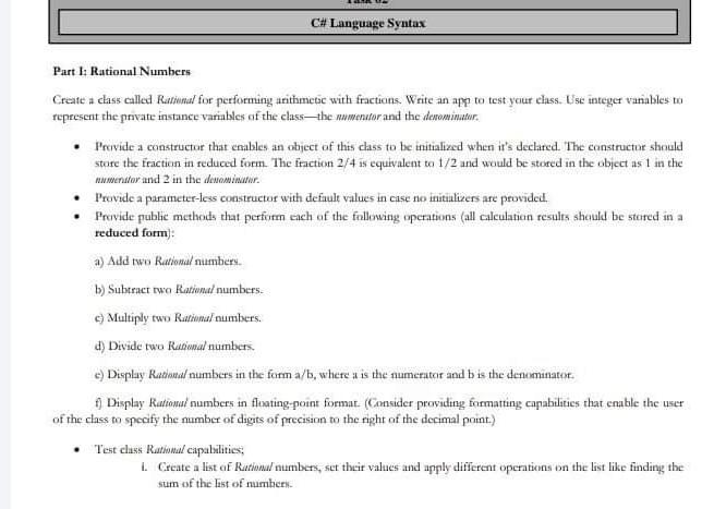 Solved C Language Syntax Part 1 Rational Numbers Create A 4502