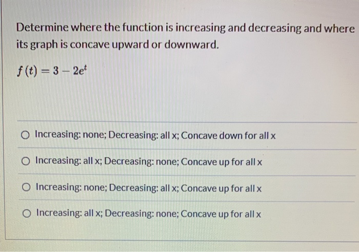 Solved Determine where the function is increasing and | Chegg.com