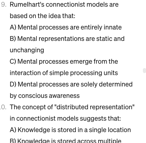 Solved Rumelhart's connectionist models are based on the | Chegg.com