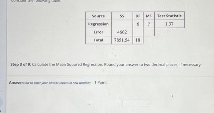 Solved Step 3 of 9: Calculate the Mean Squared Regression. | Chegg.com