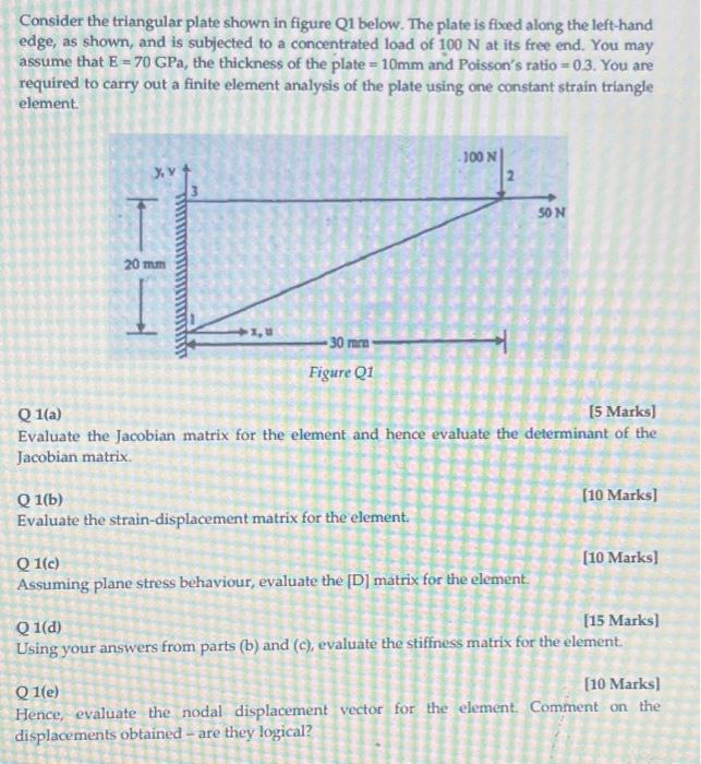 [Solved]: Consider the triangular plate shown in figure Q1