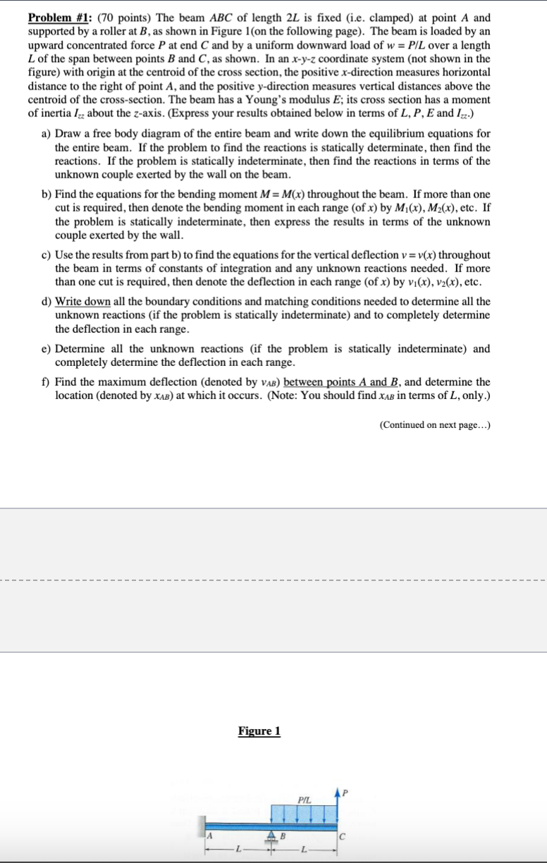 Solved Problem \#1: (70 ﻿points) ﻿The beam \( ﻿A B C \) ﻿of | Chegg.com