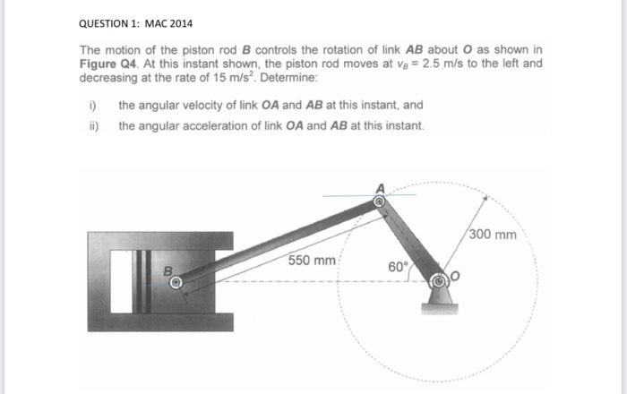 Solved QUESTION 1: MAC 2014 The motion of the piston rod B | Chegg.com