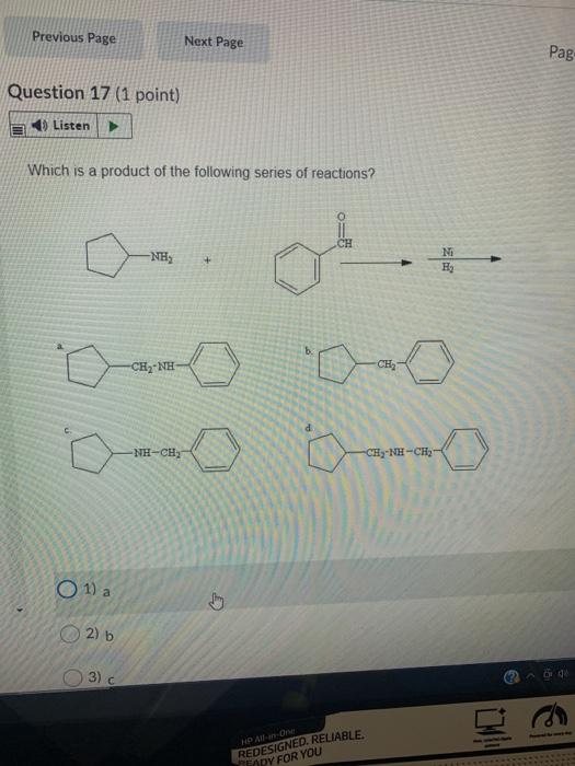 Solved Previous Page Next Page Pag Question 17 (1 point) | Chegg.com