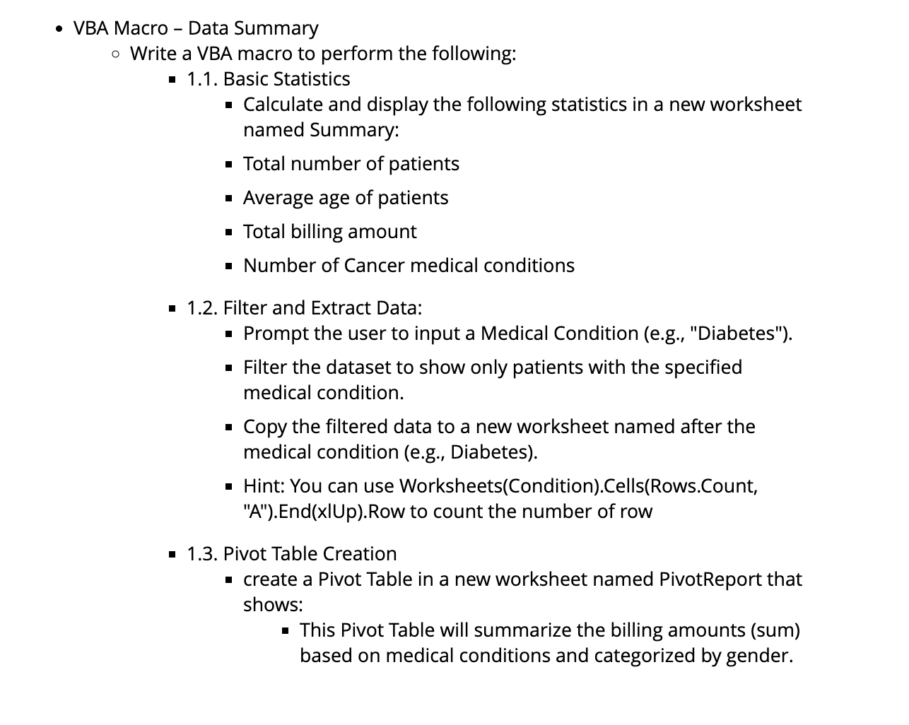 Solved - ﻿VBA Macro - ﻿Data Summary - ﻿Write a VBA macro to | Chegg.com