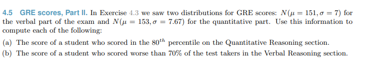 Solved 4.5 ﻿GRE scores, Part II. ﻿In Exercise 4.3 ﻿we saw | Chegg.com