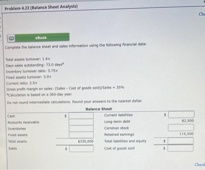 Solved Problem 4.22 (Balance Sheet Analysis) Complete the | Chegg.com