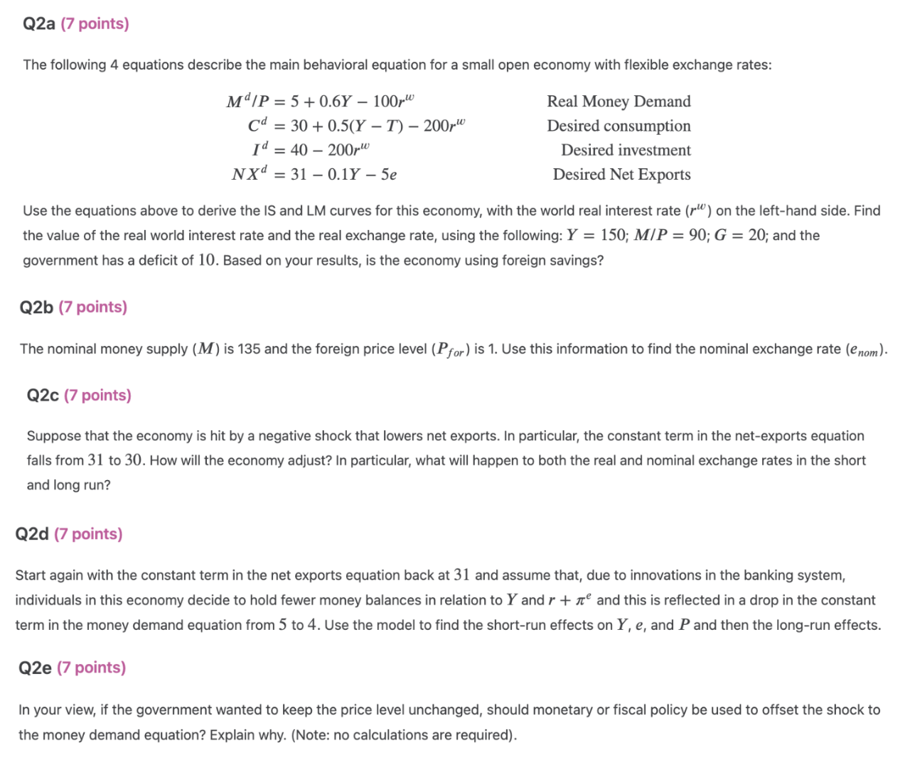Solved Q2a (7 ﻿points)The following 4 ﻿equations describe | Chegg.com
