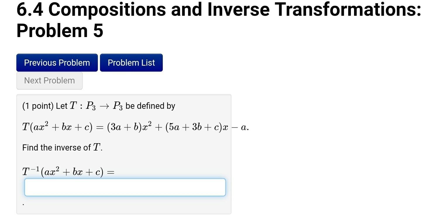 Solved 6.4 Compositions and Inverse Transformations: Problem | Chegg.com