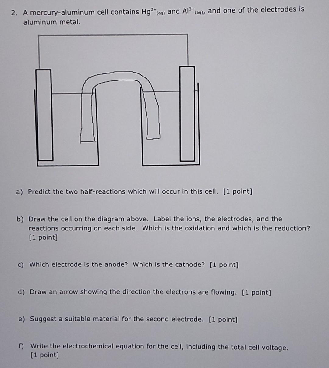 Solved 2. A mercury-aluminum cell contains Hg2+(aq) and | Chegg.com