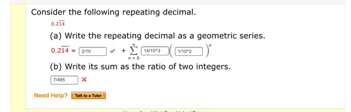 Solved Consider the following repeating decimal. 0.214 (a) | Chegg.com